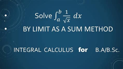 Integral Calculus Riemann Integral Limit As A Sum Int {a} {b} Frac