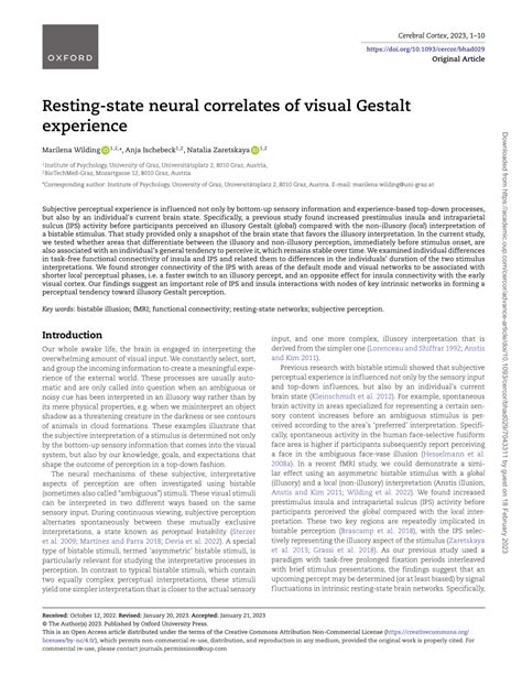 Pdf Resting State Neural Correlates Of Visual Gestalt Experience