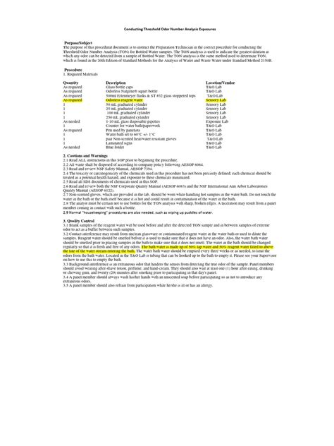 คู่มือ Ton Conducting Threshold Odor Number Analysis Exposures Pdf
