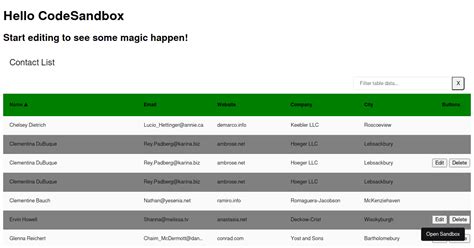 React Datatable Filter Codesandbox