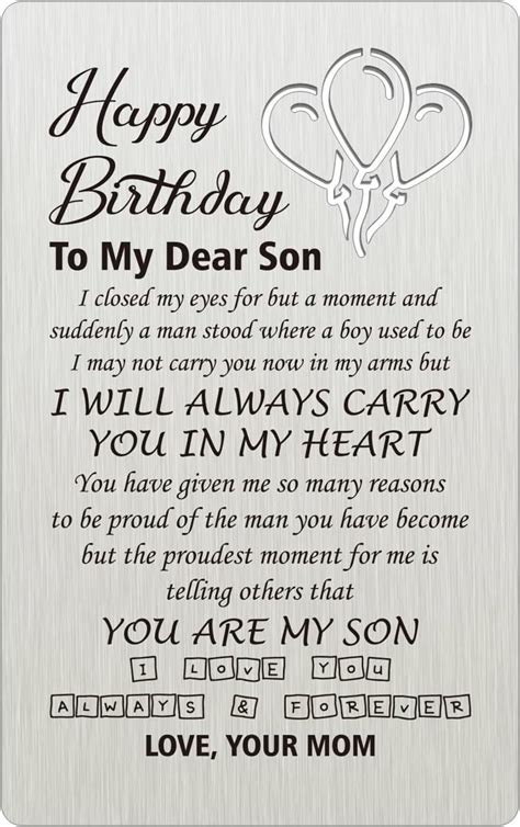 Son Birthday Card From Mom Engraved Wallet Card For Son Birthday Card