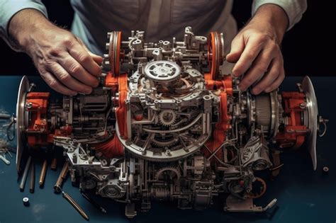 Hands Of An Engineer Assembling Parts Of A Machine Premium Ai