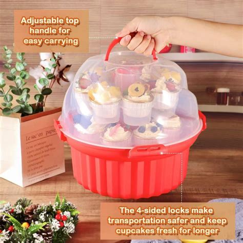 Wehome 3 Tier Cupcake Carriercupcake Holder With Lid And Handle For 24