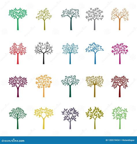 Set Of Color Trees Vector Illustration Stock Illustration