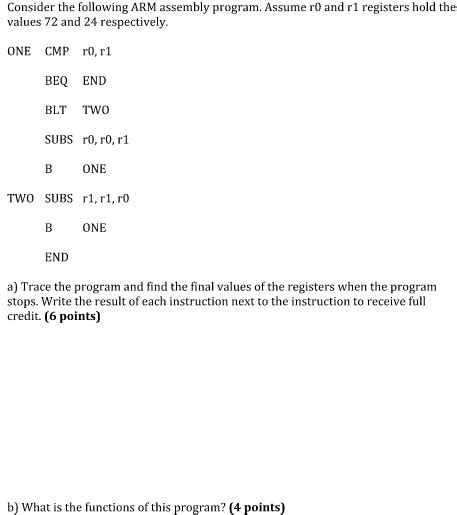 Solved Consider The Following Arm Assembly Program Assume