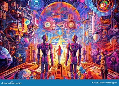 Human Robot Collaboration And Artificial Intelligence Generative Ai Stock Illustration