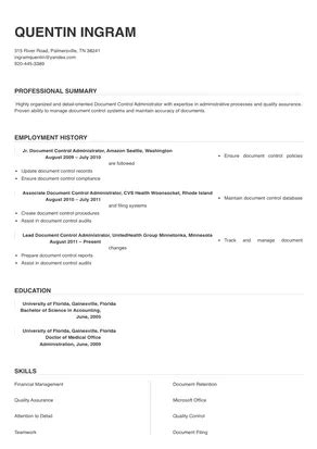 Document Control Administrator Resume Sample Tips Online Resume Builder