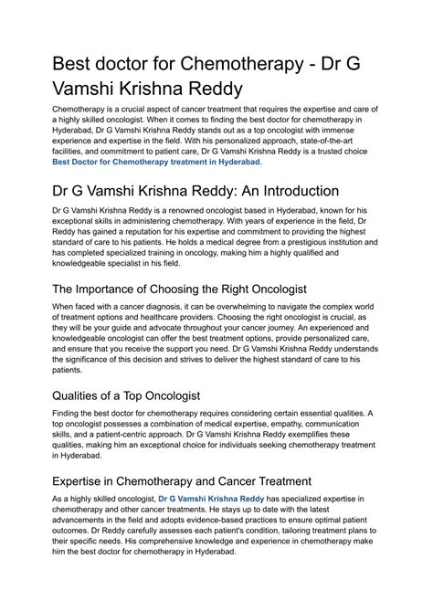 Ppt Best Doctor For Chemotherapy Dr G Vamshi Krishna Reddy Powerpoint Presentation Id12194989
