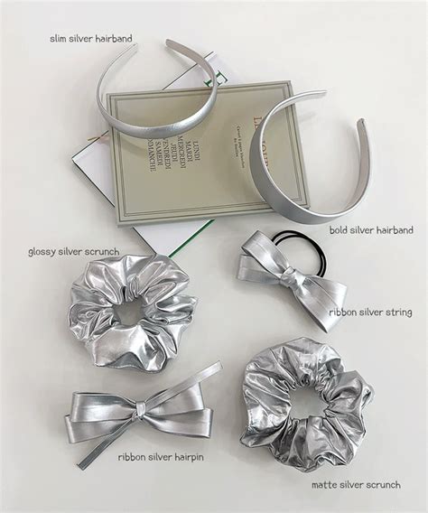 실버실버해💎 실버 리본 메탈 스크런치 머리띠 헤어핀 머리핀 곱창밴드 머리끈 에이블리
