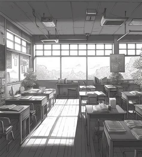 There Is A Drawing Of A Classroom With Desks And Chairs Generative Ai