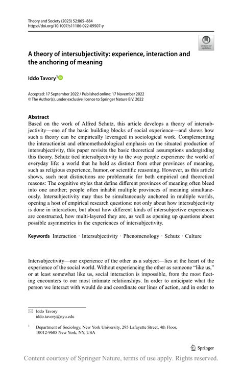 A theory of intersubjectivity: experience, interaction and the anchoring of meaning | Request PDF
