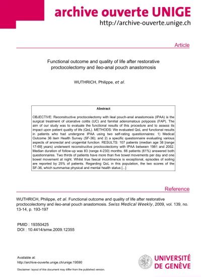Functional Outcome And Quality Of Life After Restorative