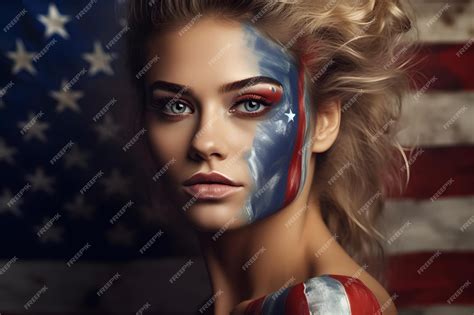 Premium Photo A Woman With A Face Painted In The Colors Of The