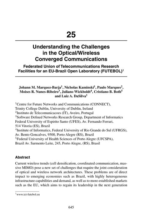 Pdf Understanding The Challenges In The Opticalwireless Converged