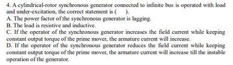 [solved] 4 A Cylindrical Rotor And Under Excitation Syn