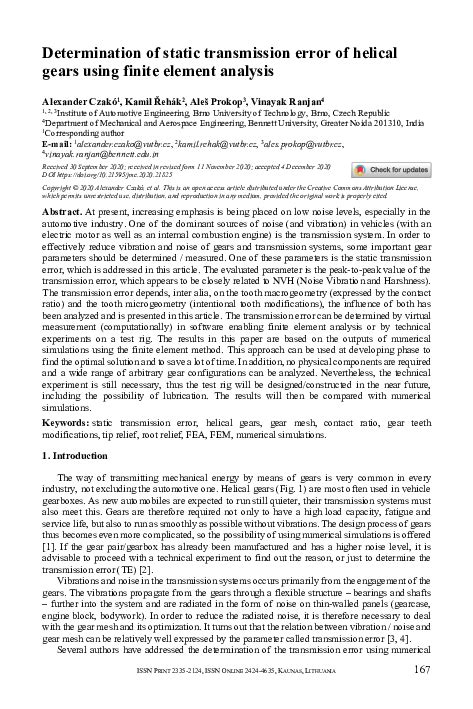 Pdf Determination Of Static Transmission Error Of Helical Gears Using