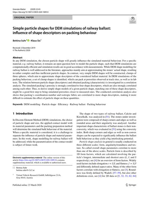 Pdf Simple Particle Shapes For Dem Simulations Of Railway Ballast