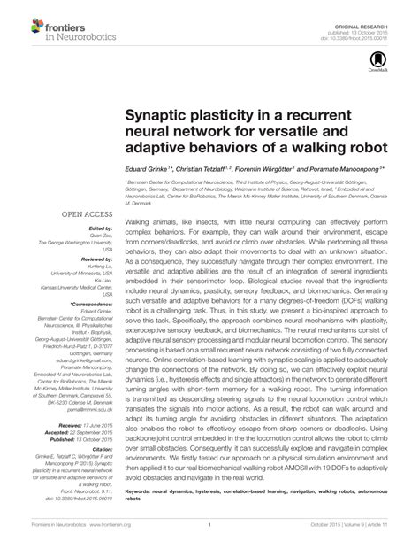 Pdf Synaptic Plasticity In A Recurrent Neural Network For Versatile