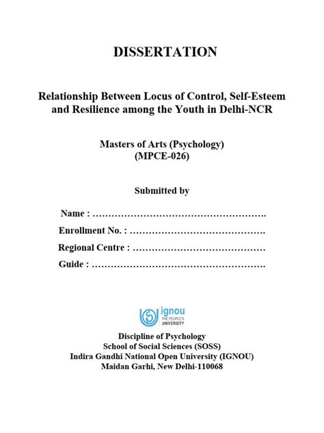 Research Dissertation On Relationship Between Self Esteem Resilience