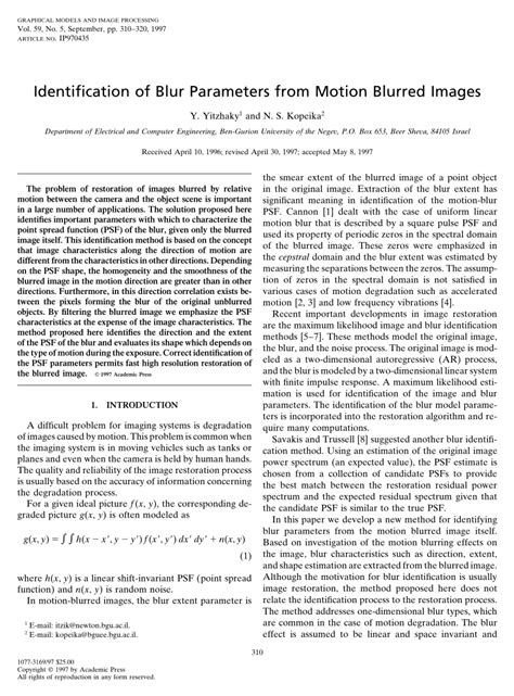 Pdf Identification Of Blur Parameters From Motion Blurred Images
