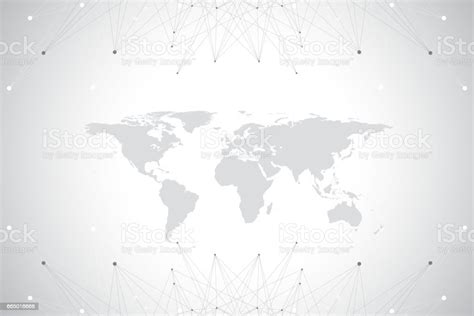 글로벌 기술 네트워킹 개념 정치 세계 지도입니다 디지털 데이터 시각화입니다 라인 총입니다 큰 데이터 배경 통신 합니다 과학적인 벡터 일러스트 레이 션 0명에 대한 스톡 벡터