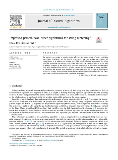 Pdf Improved Pattern Scan Order Algorithms For String Matching