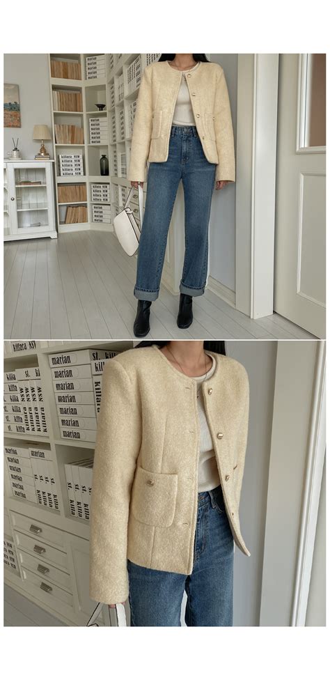 노카라누빔버튼트위드자켓