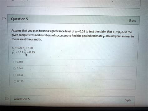 solved question 5 5 pts assume that you plan to use significance level