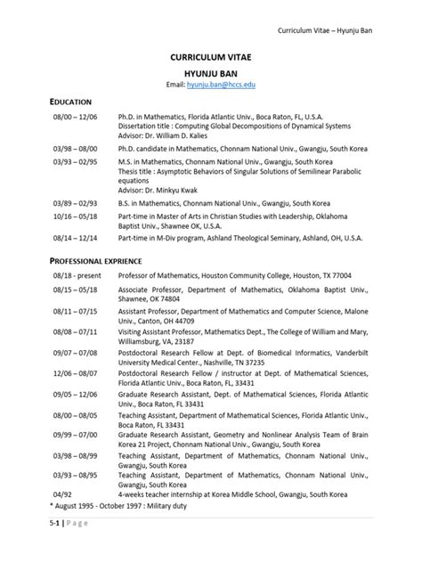 Curriculum Vitae Hyunju Ban E Ducation Pdf