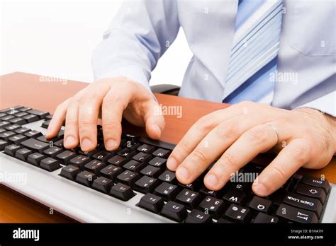 Man Typing In The Computer Keyboard Stock Photo Alamy