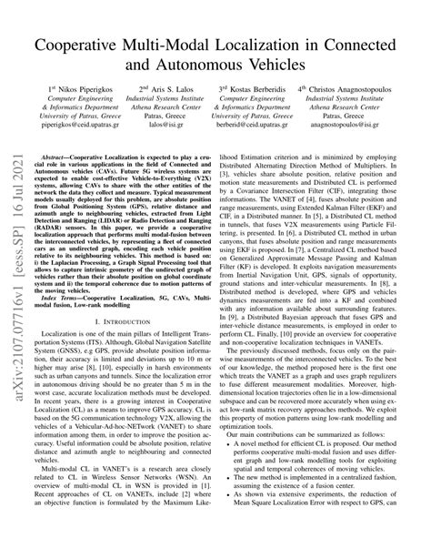 Pdf Cooperative Multi Modal Localization In Connected And Autonomous