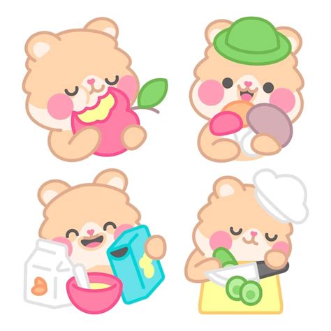 Free Vector Healthy Food Stickers Collection Kimchi The Hamster