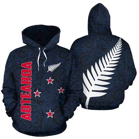 Aotearoa Maori Hoodie Silver Fern Unisex M Black Silver Fern