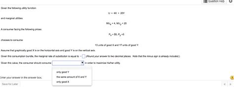 solved e question help given the following utility function