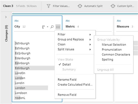 tableau prep using group and replace to catch and fix spelling errors