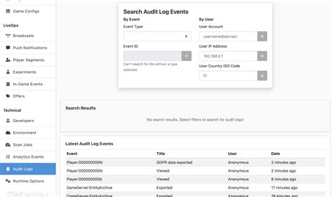 Liveops Dashboard Audit Logs Metaplay Docs