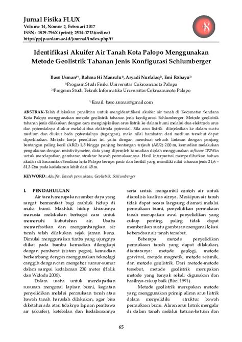 Pdf Identifikasi Akuifer Air Tanah Kota Palopo Menggunakan Metode