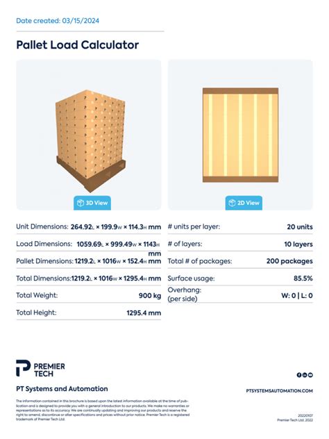 premier tech pallet calculator configuration results pdf