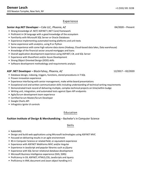 Aspnet Developer Resume Samples Velvet Jobs