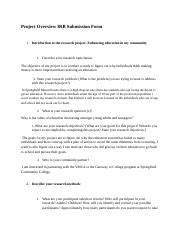 Project Overview IRB Submission Form 1 Docx Project Overview IRB Submission Form 1