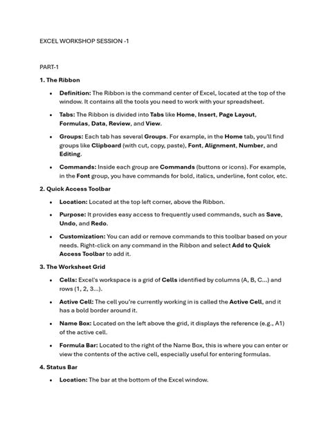 Excel Workshop Session Pdf Microsoft Excel Spreadsheet