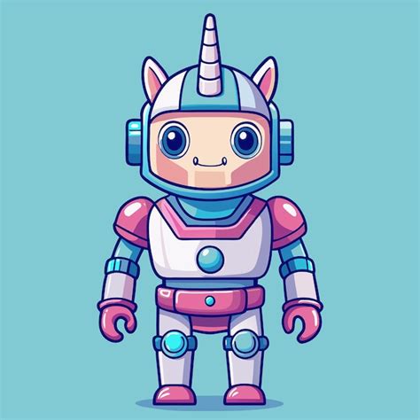 Adorable Unicorn Robot Cyborg In Cartoon Style Vector Illustration