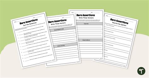 Bare Assertions Worksheet Pack Teach Starter