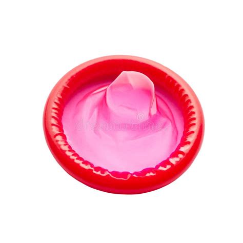 Red Condom Close Up Isolated On White Background Safe Sex Stock