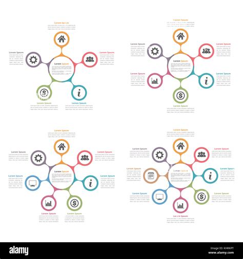 Circle Diagrams With Five Six Seven And Eight Elements Flow Chart
