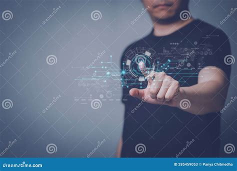 Businessman Scan Fingerprint Biometric Identity And Approval Concept