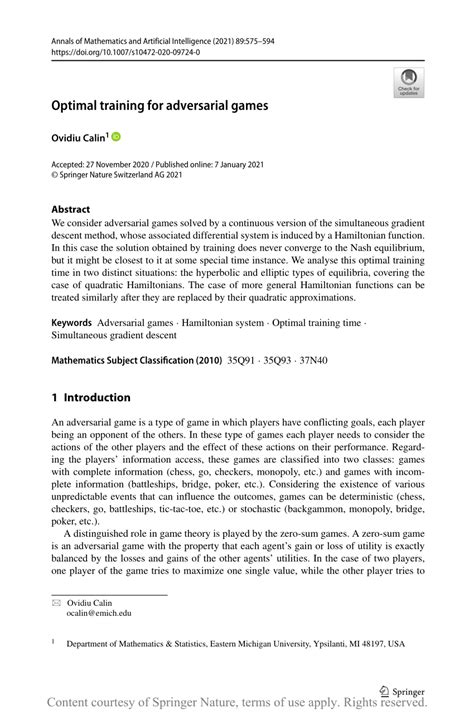 Optimal Training For Adversarial Games Request Pdf