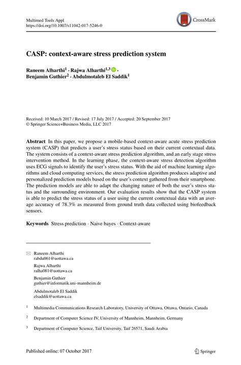 Pdf Casp Context Aware Stress Prediction System