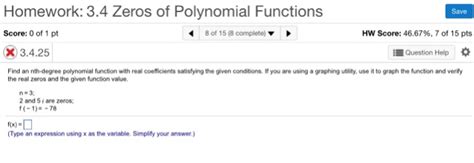 solved homework 3 4 zeros of polynomial functions score 0