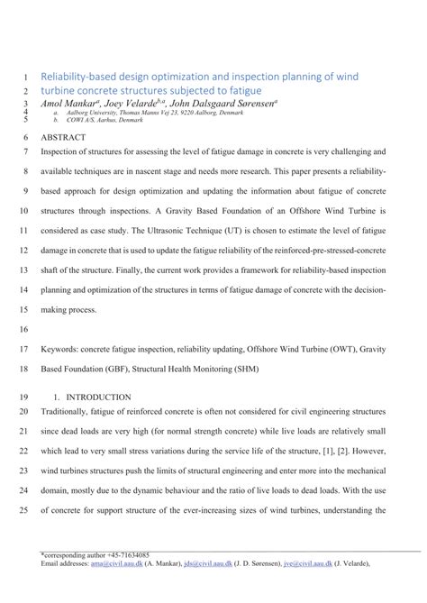 PDF Reliability Based Design Optimization And Inspection Planning Of Wind Turbine Concrete